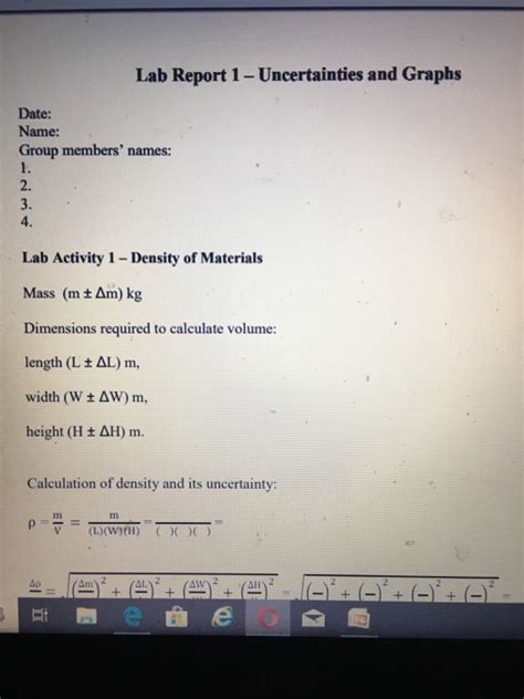 Solved Lab Report Uncertainties And Graphs Date Name Chegg