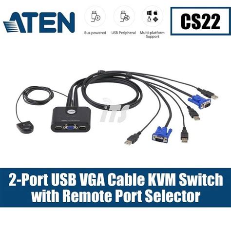 Aten 2 Port Usb Vga Cable Kvm Switch With Remote Port Selector Cs22u Lazada