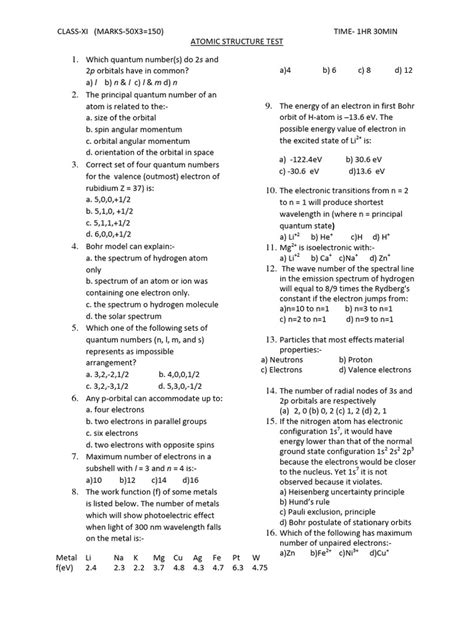 Atomic Structure Mcqs Pdf Atomic Orbital Electron