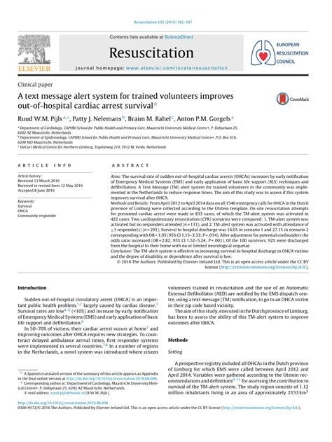 pdf a text message alert system for trained volunteers improves out