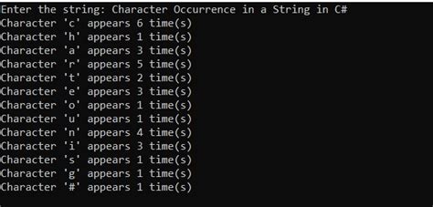 Character Occurrence In A String In C