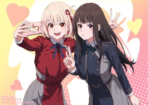 Nishikigi Chisato And Inoue Takina Lycoris Recoil Drawn By Aoi Suzu Danbooru