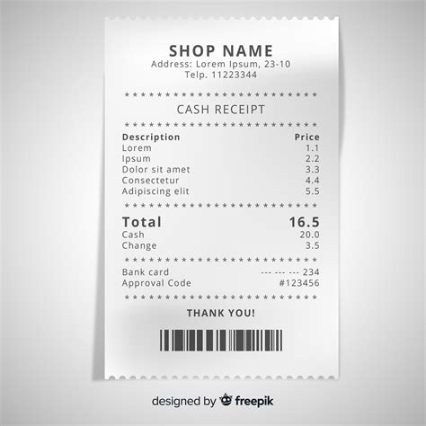 Realistic Receipt Template Free Vector Receipt Template Psd Templates Templates