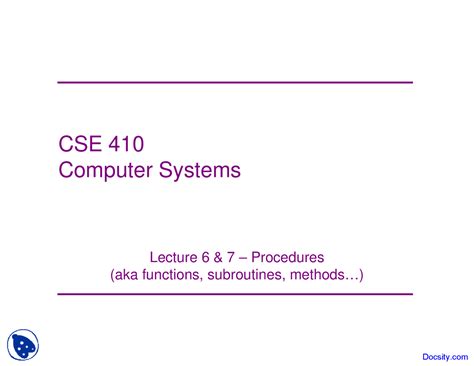 Procedures Computer Systems Lecture Slides Docsity
