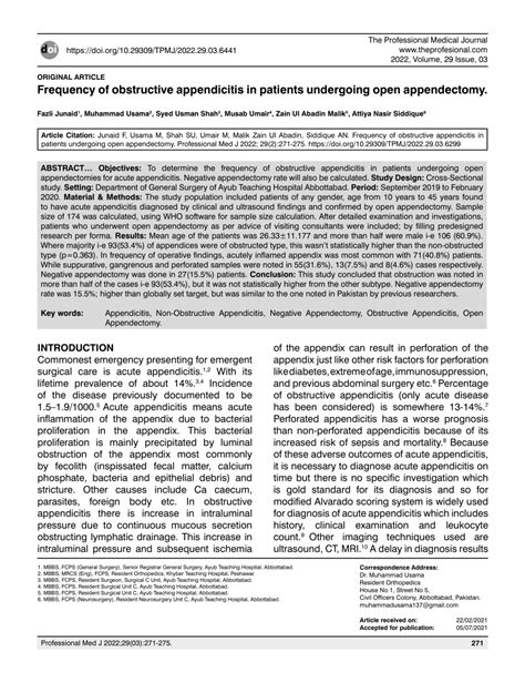 Pdf Frequency Of Obstructive Appendicitis In Patients Undergoing Open Appendectomies