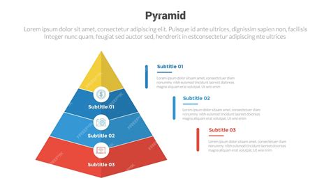 슬라이드 프리젠테이션을 위한 3d 모양 모델 및 3포인트 단계 창의적인 디자인이 포함된 피라미드 모양 삼각형 단계 인포그래픽 템플릿 다이어그램 프리미엄 벡터