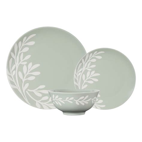Mainstays Emelie 12 Piece Stoneware Dinnerware Set Green