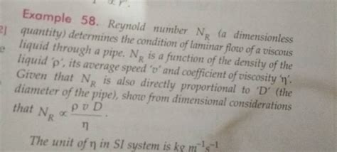 Example 58 Reynold Number N {r} A Dimensionless Quantity Determines Th
