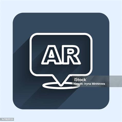 긴 그림자 배경으로 격리 된 화이트 라인 증강 현실 Ar 아이콘 가상 미래 웨어러블 장치 파란색 정사각형 버튼 벡터 3차원 형태에 대한 스톡 벡터 아트 및 기타 이미지