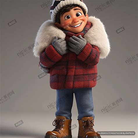 Ai创作图卡通写实人物 3d卡通人物 卡通写实漫画人物 3d卡通形象 男童秋冬效果图 立体卡通人物 3d人物形象 仿3d卡通形象 原创小野人ip 写实漫画人物 男生棉袄 三维卡通人物建模 3d