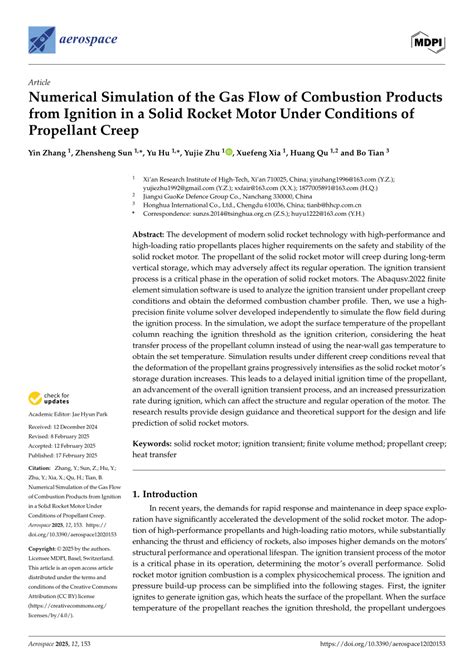 Pdf Numerical Simulation Of The Gas Flow Of Combustion Products From Ignition In A Solid