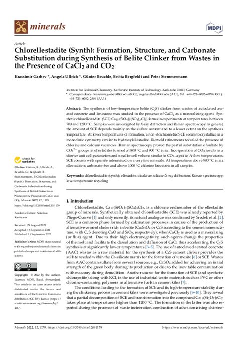 Chlorellestadite Synth Formation Structure And Carbonate