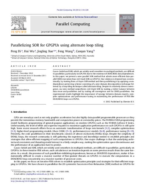 pdf parallelizing sor for gpgpus using alternate loop tiling
