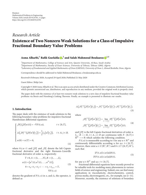 Pdf Existence Of Two Nonzero Weak Solutions For A Class Of Impulsive