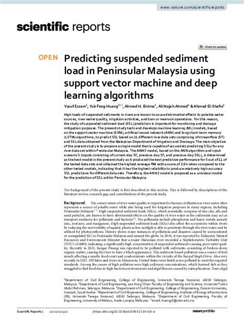 Pdf Predicting Suspended Sediment Load In Peninsular Malaysia Using