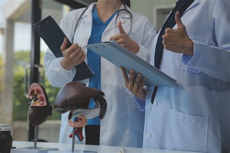 사무실에서 토론 브레인스토밍 및 계획을 수행하는 팀을 위한 의료 회의 및 노트북 의사 간호사 및 책상 위의 컴퓨터 팀워크 또는 Model Internal Organ을 위한