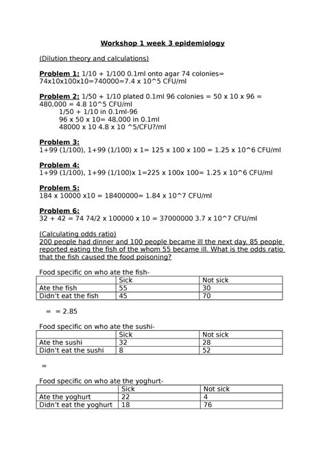 Workshop 1 Week 3 Epidemiology Workshop 1 Week 3 Epidemiology Dilution Theory And