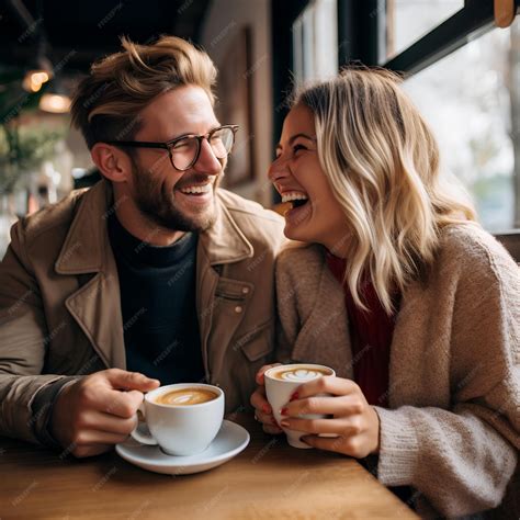 Premium Photo Couple Smiling Drinking Coffee In Mug