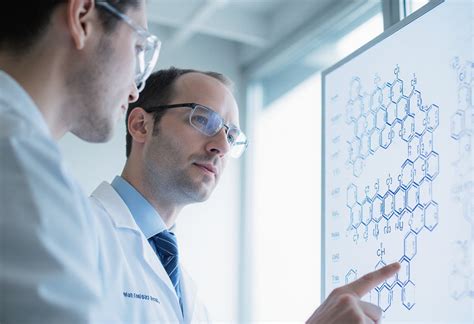 A Researcher Pointing At Something On The Right On A Chemical Chart
