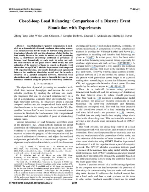 pdf closed loop load balancing comparison of a discrete event simulation with experiments