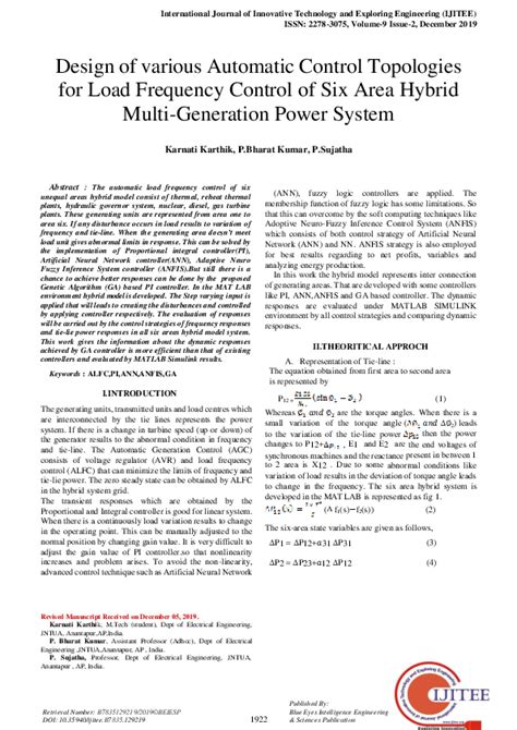 pdf design of various automatic control topologies for load frequency