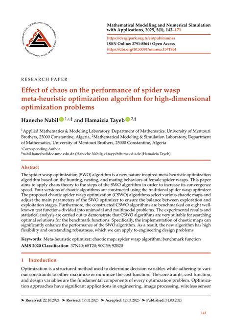 Pdf Effect Of Chaos On The Performance Of Spider Wasp Meta Heuristic
