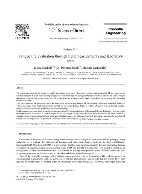 Pdf Fatigue Life Evaluation Through Field Measurements And Laboratory Tests