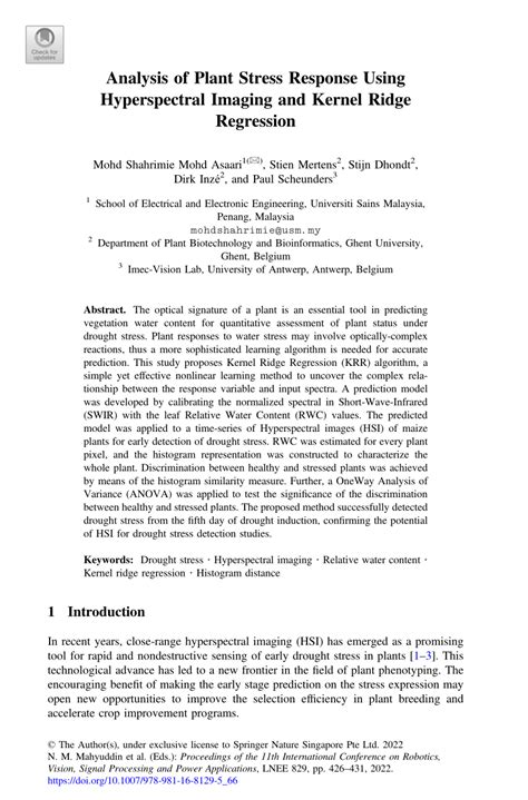 Pdf Analysis Of Plant Stress Response Using Hyperspectral Imaging And