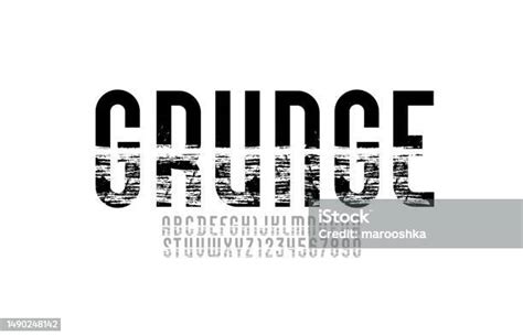 질감 높은 글꼴 긴 알파벳 좁은 검정 대문자 및 숫자 질감 효과 벡터 일러스트레이션 10eps 개념에 대한 스톡 벡터 아트 및 기타 이미지 Istock