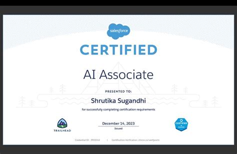 Shrutika Sugandhi On Linkedin Salesforce Salesforcedeveloper Ai Certificate Aiassociate