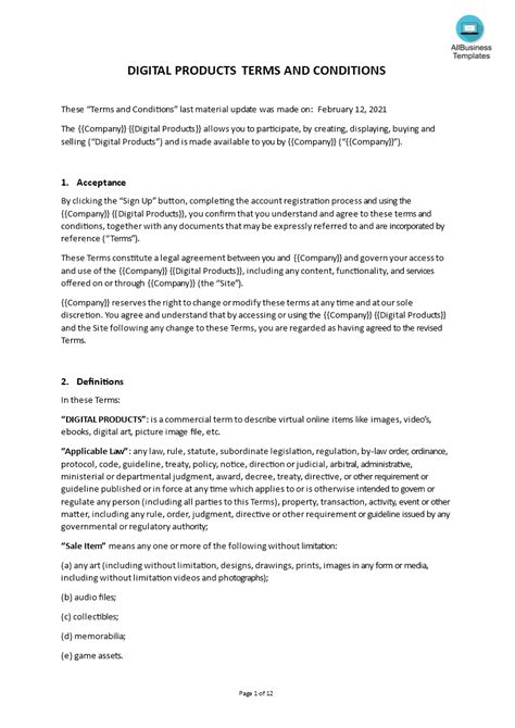 Premium Terms And Conditions Digital Products