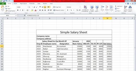 Microsoft Office Shortcut Key MS Word Simple Salary Sheet In Excel Image Photo