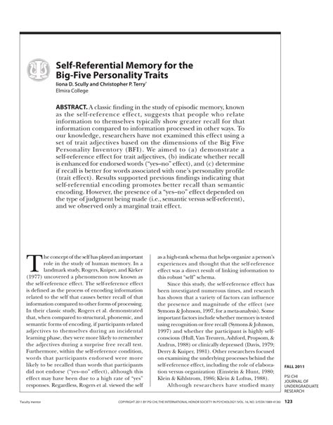 Pdf Self Referential Memory For The Big Five Personality Traits