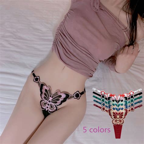 Women Low Waist Thongs Hollow Butterfly Pattern Embroidery Panties