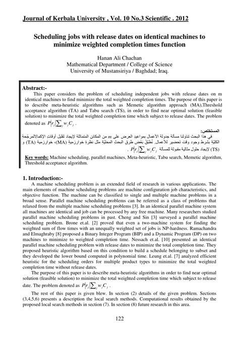 Pdf Scheduling Jobs With Release Dates On Identical Machines To Minimize Weighted Completion