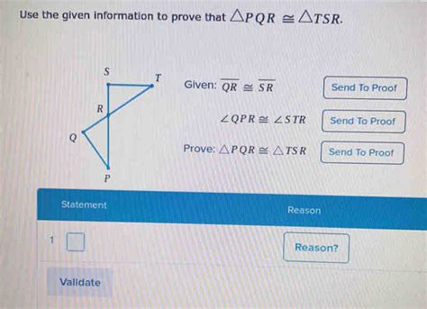 solved use the given information to prove that pqr≌ tsr given