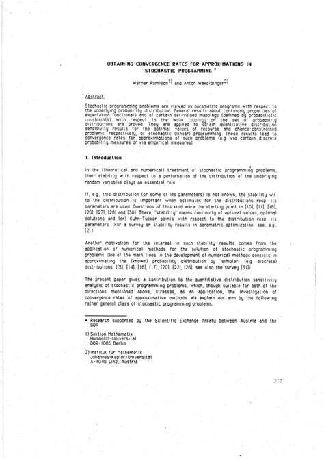 Pdf Obtaining Convergence Rates For Approximations In Stochastic Programming