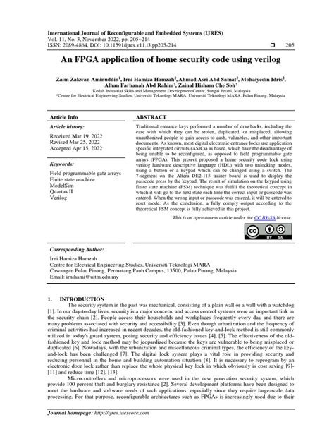 Anfpgaapplicationofhomesecuritycod Pdf Field Programmable Gate Array Computing