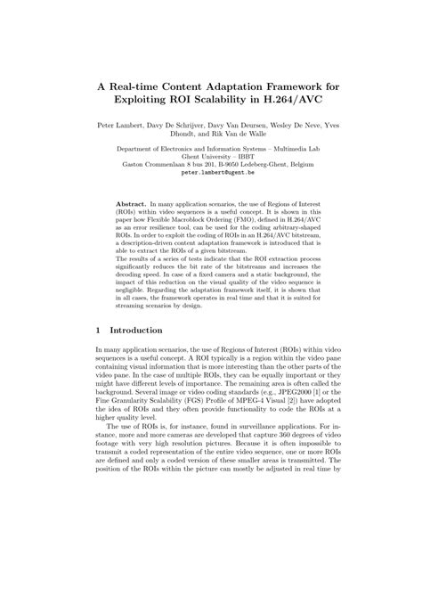 Pdf A Real Time Content Adaptation Framework For Exploiting Roi Scalability In H264avc