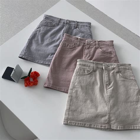 무골반 볼륨up 피치 파스텔 속바지 스판 데님 미니 스커트
