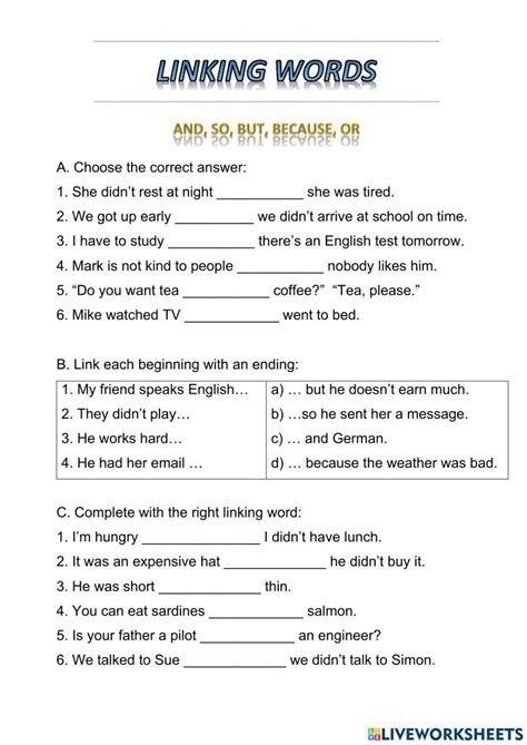 Linking Words In English Worksheets Design Talk