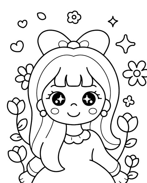 Premium Vector Beautiful Cute Girl With Flowers Coloring Page