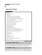 ASSIGNMENT MODEL Pdf Assignment Model LESSON ASSIGNMENT MODEL CONTENTS Aims And