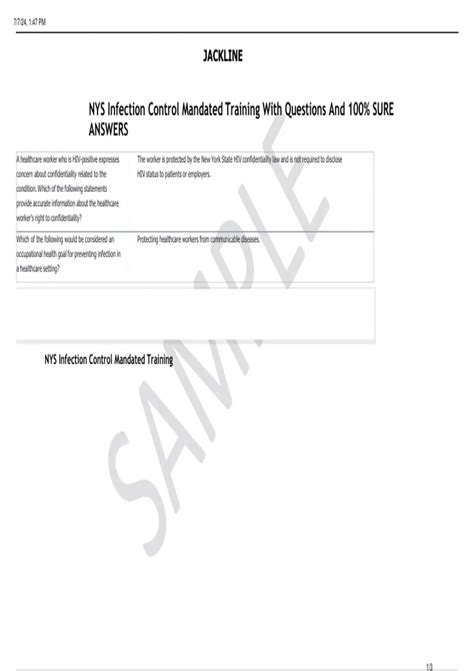 Nys Infection Control Mandated Training With Questions And 100 Sure Answers Healthcare