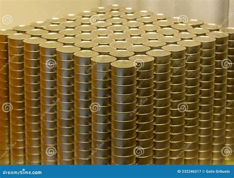 Stack Of Canned Food Golden Color Stock Image Image Of Packing Food