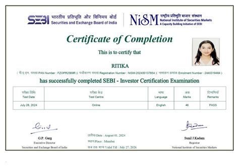 Ritika On Linkedin Certification Sebi Investorcertification Finance Professionalgrowth…