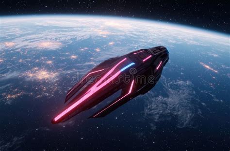 Futuristic Spaceship In Orbit Above Earth Stock Illustration Illustration Of Futuristic