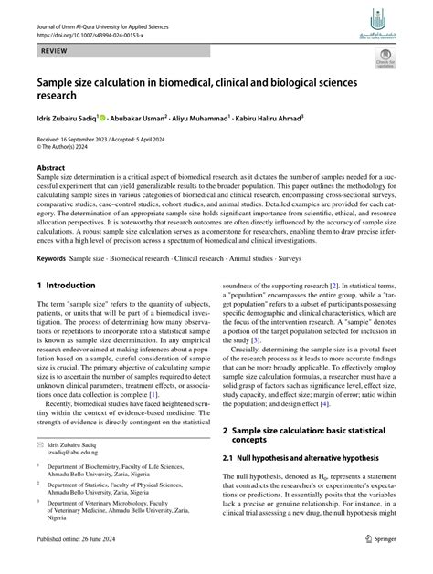 Pdf Sample Size Calculation In Biomedical Clinical And Biological Sciences Research