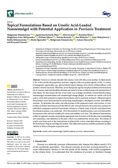 Pdf Topical Formulations Based On Ursolic Acid Loaded Nanoemulgel With Potential Application