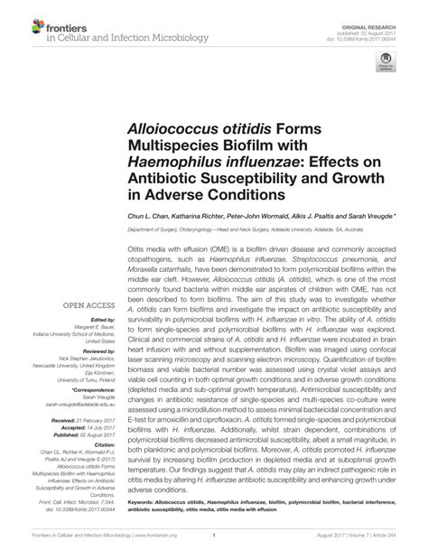 Pdf Alloiococcus Otitidis Forms Multispecies Biofilm With Haemophilus Influenzae Effects On